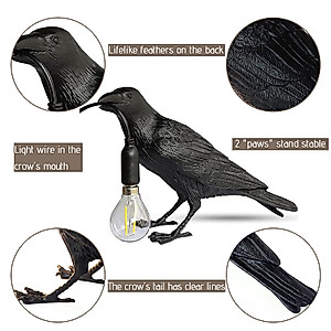 KJYZDYZQ Raven Table Lamp - Crow Desk Lamp - Lifelike Resin Raven Light, Birds Table Light for Bedside Bedroom Living Room Decor