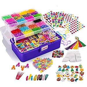 Loopa Rubber Bands Kit, 10,000+ Colorful Bands Refill Set for Kids, DIY Loom Bracelets Making Set with Beads & Endless Accessories - Box Case Included
