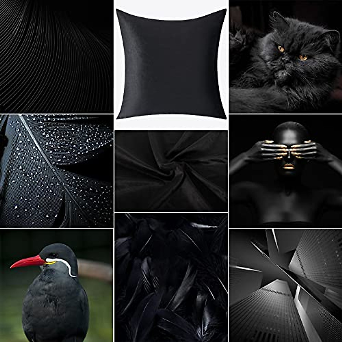 Urbanstrive Not Fade Velvet Soft Solid Decorative Throw Pillow Covers Square Cushion Case for Sofa Bedroom Car 18 x 18 Inch 45 x 45 cm (Black)