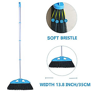 YONILL Indoor Dust Broom with Long Handle - Angle Broom for Hardwood Floor Cleaning Inside Soft Sweeping Brooms for House and Kitchen