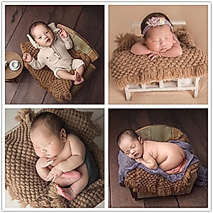 Baby Photography Props Basket Braid Wool Wrap Newborn Photo Shoot Baskets Filler Posing Stuffer Background Blanket (Coffee)