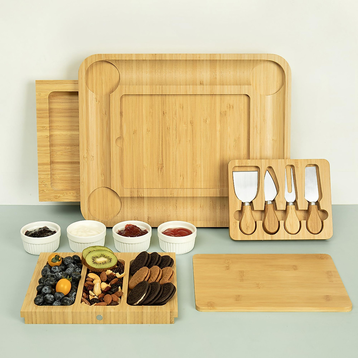 Charcuterie Boards Set Bamboo Cheese Board Unique Mothers Day Gifts for Mom House Warming Gifts New Home, Wedding Gifts for Couple, Bridal Shower Gift