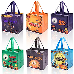 6PCS Halloween Bronzing Trick or Treat Bags, Halloween Tote Bags with Handles, Metallic Printing Halloween Treat Bags, Reusable Non-Woven Gift Bags for Gifts Wrapping, Halloween Party Supplies