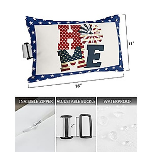 Recliner Head Pillow Ledge Loungers Chair Pillows with Insert Independence Day Farmhouse Home American Flag Lumbar Pillow with Adjustable Strap Outdoor Waterproof Patio Pillows for Beach Pool, 2 PCS