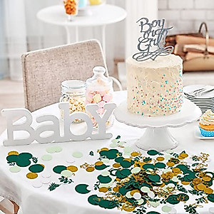 400 Pieces Baby Shower Confetti Sage Greenery Baby Gender Reveal Confetti Table Scatter Confetti with Eucalyptus, Gold Baby Letter, Sprinkles Confetti for ​wedding Birthday Party Decor