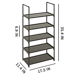 SHELAKET 5 Tiers Shoe Rack 10-12 Pairs Sturdy Shoe Shelf, Shoe Storage Organizer for Small Space, Free Standing Shoe Shelf for Closet Entryway Hallway Living Room（SAT-5W）