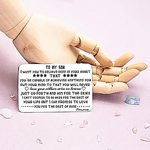 Engraved Wallet Card Insert for Son from MomEngraved Wallet Card Inserts with Inspirational Quotes, Christmas, Birthday, Graduation, Gift Ideas Inspirational Birthday Gifts for Son (Black)