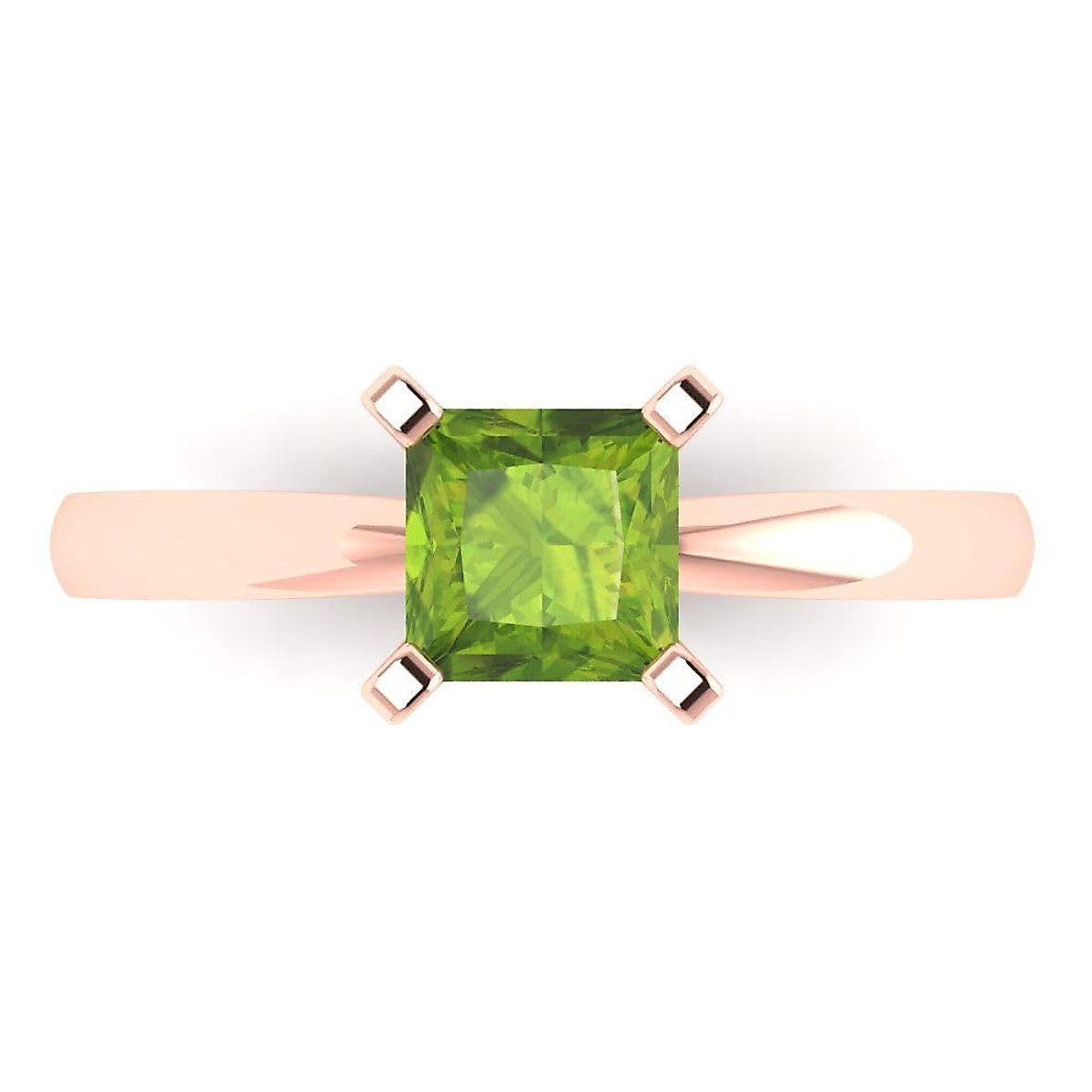 Clara Pucci 0.9ct Princess Cut Solitaire Genuine Vivid Green Peridot Proposal Bridal Designer Wedding Anniversary Ring 14k Rose Gold