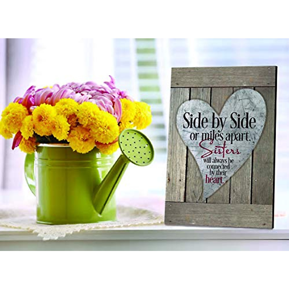 DEXSA Sisters Wood Plaque - Made in the USA - 6x9 - Classy Frame Wall & Tabletop Decoration | Easel & Hanging Hook | Side by Side or Miles Apart, Sisters Will Always be Connected by Their Heart
