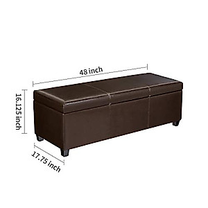 FIRST HILL FHW Madison Rectangular Faux Leather Storage Ottoman Bench, Large, Espresso Brown