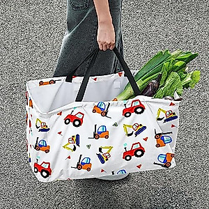 Cartoon Vehicle Full Print Large Capacity Laundry Organizer Tote Bag - Reusable and Foldable Oxford Cloth Shopping Bags