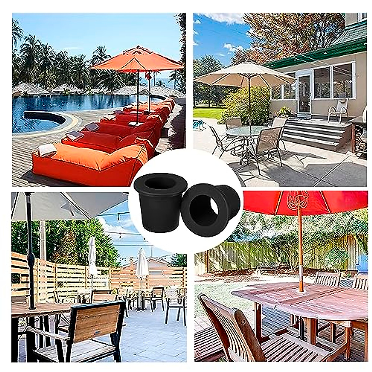 Yhjxly 2Pcs Patio Table Umbrella Hole Ring Umbrella Stabilizer Patio Umbrella Cones Wedge Plug for 2 to 2.5 Inch Patio Table Hole or 1.5 Inch Pool Umbrella Adapter - Black