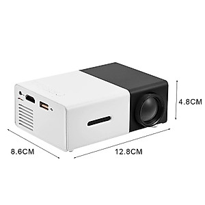 Mini LED Projector , Mini Private Home Theater Portable LED Projector Support 1080P HD HDMI Multimedia Player Clear Stereo Sound for Outdoor Recreation , Entertainment Venues Black White