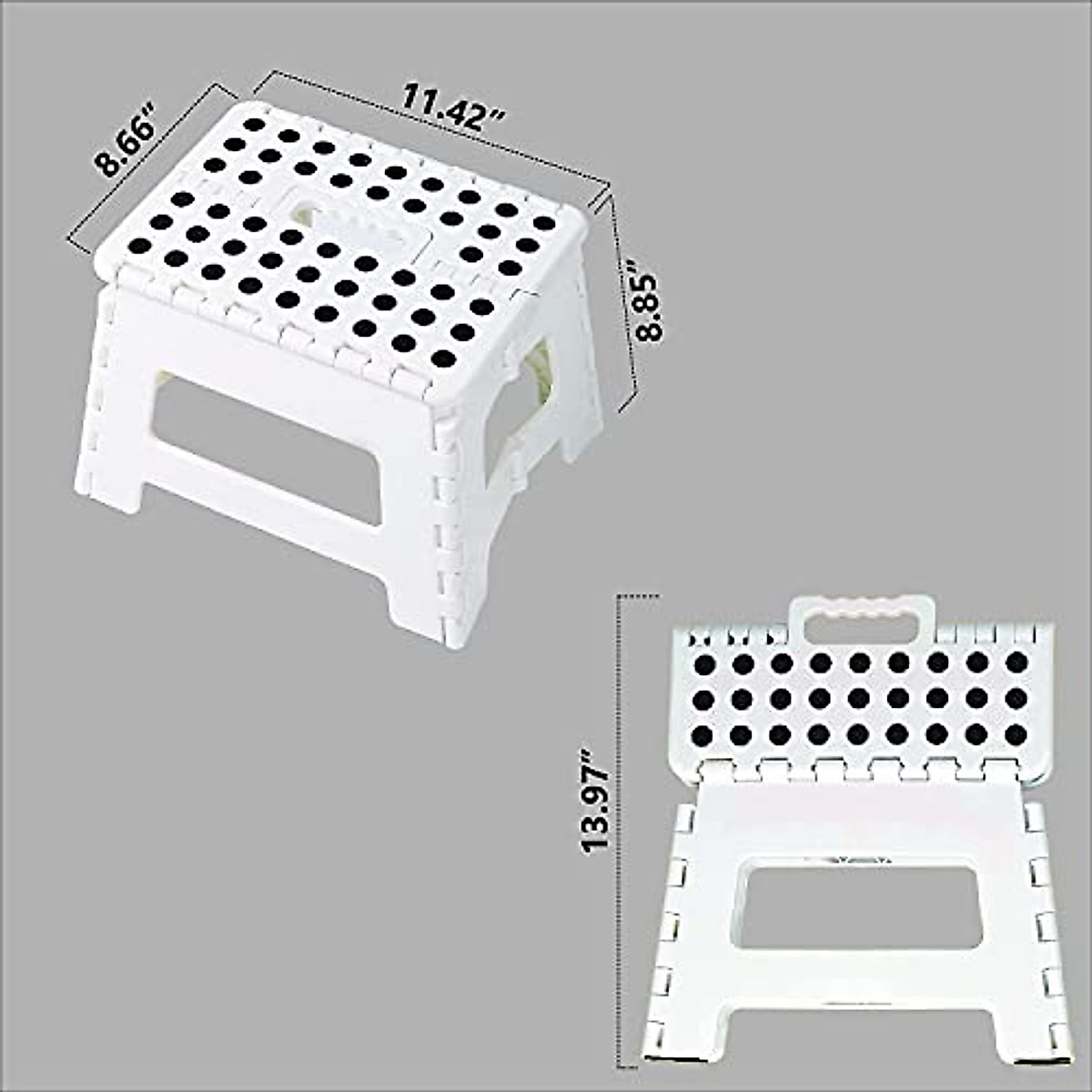 Folding Step Stool, 9 inch Collapsible Stool Premium Heavy Duty Stepping Stool Portable Foldable Step Stools for Adults Kids, Kitchen Garden Bathroom RV, Small Stool, White