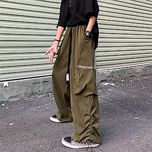 Women Joggers Goth Y2K Baggy Loose Pants Outdoor Cargo Pants Punk Streetwear (Army Green,L)