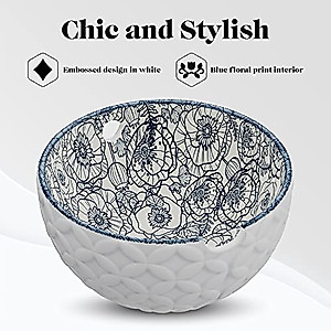 American Atelier Ramen Bowl with Chopsticks | Set of 2 | Soup Bowls for Kitchen | Udon Noodle Bowls with Chopsticks | Stoneware Soup Bowl | 6" Diameter (21 Oz) - Blue Floral Print