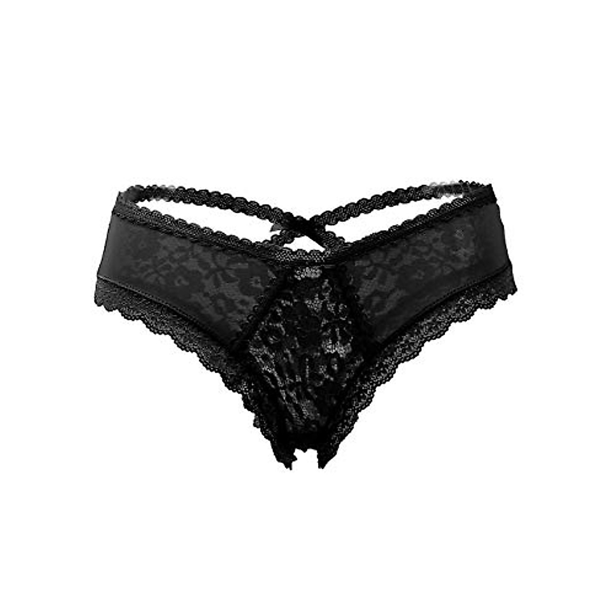 ohyeahlady Women's Sexy Lace Thong Plus Size Tanga Briefs Panties Strings Lace Lingerie Naughty Cheeky Underwear Black