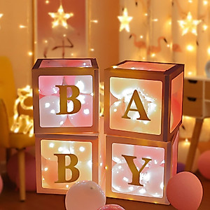 TECKED White Clear Baby Boxes with Baby Letters Party Decoration - Transparent Ballon Boxes Backdrop - Baby Shower Birthday Party ,Gender Reveal ,Wedding -4PCS