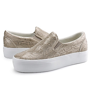 JABASIC Womens Fashion Sneakers Casual Slip On Platform Shoes Loafers (5M,Golden)