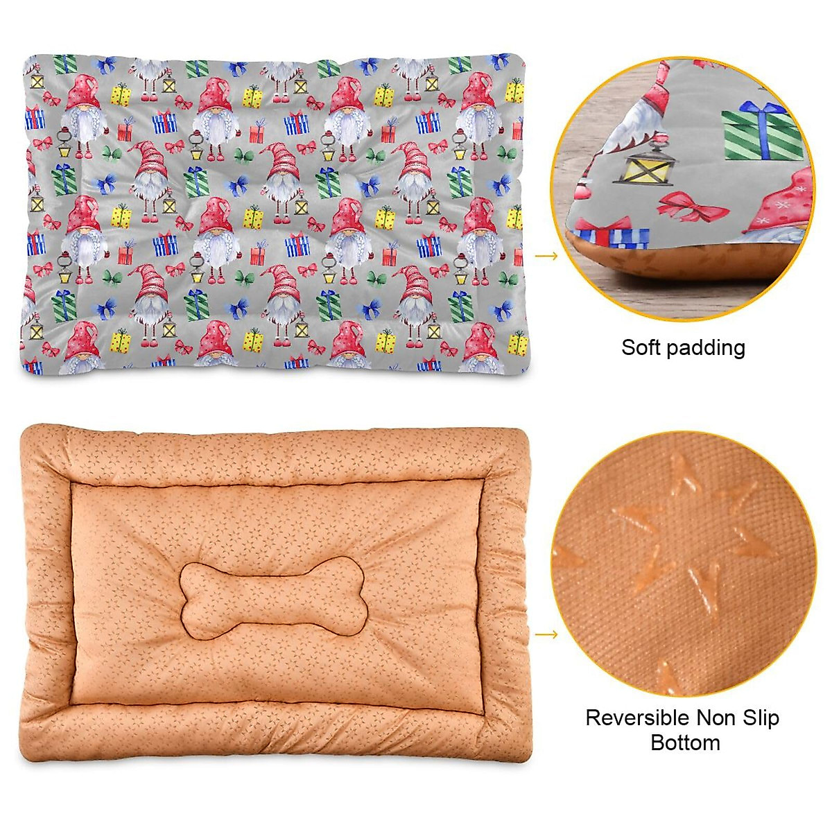 Coikll Scandinavian Christmas Gnomes Pet Bed Pad Soft Dog Bed Mat with Anti-Slip Bottom, Machine Washable Crate Pad Mattress for Dog Sleeping- 24 * 18inches