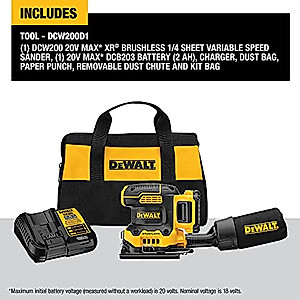 DEWALT 20V MAX* XR Palm Sander, Sheet, Variable Speed, 2-Ah Battery, 1/4-Inch (DCW200D1)