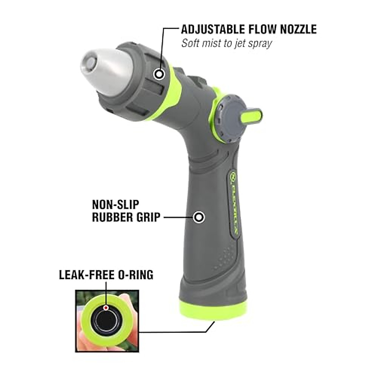 Flexzilla Garden Hose Nozzle - Heavy Duty Twist Action Adjustable Flow, NFZG51-E, ZillaGreen™