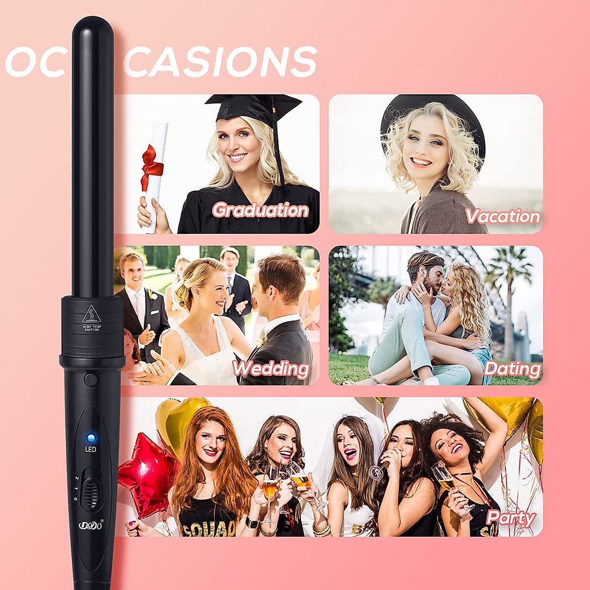 iMissiu Tourmaline 3 in 1 Curling Wand Set with 3 Interchangeable Curling Iron Ceramic Barrels with Heat Resistant Glove – Black