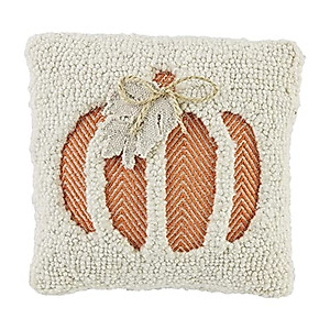 Mud Pie Thanksgiving Small Hook Pillow, 8" x 8", Pumpkin 53 Count