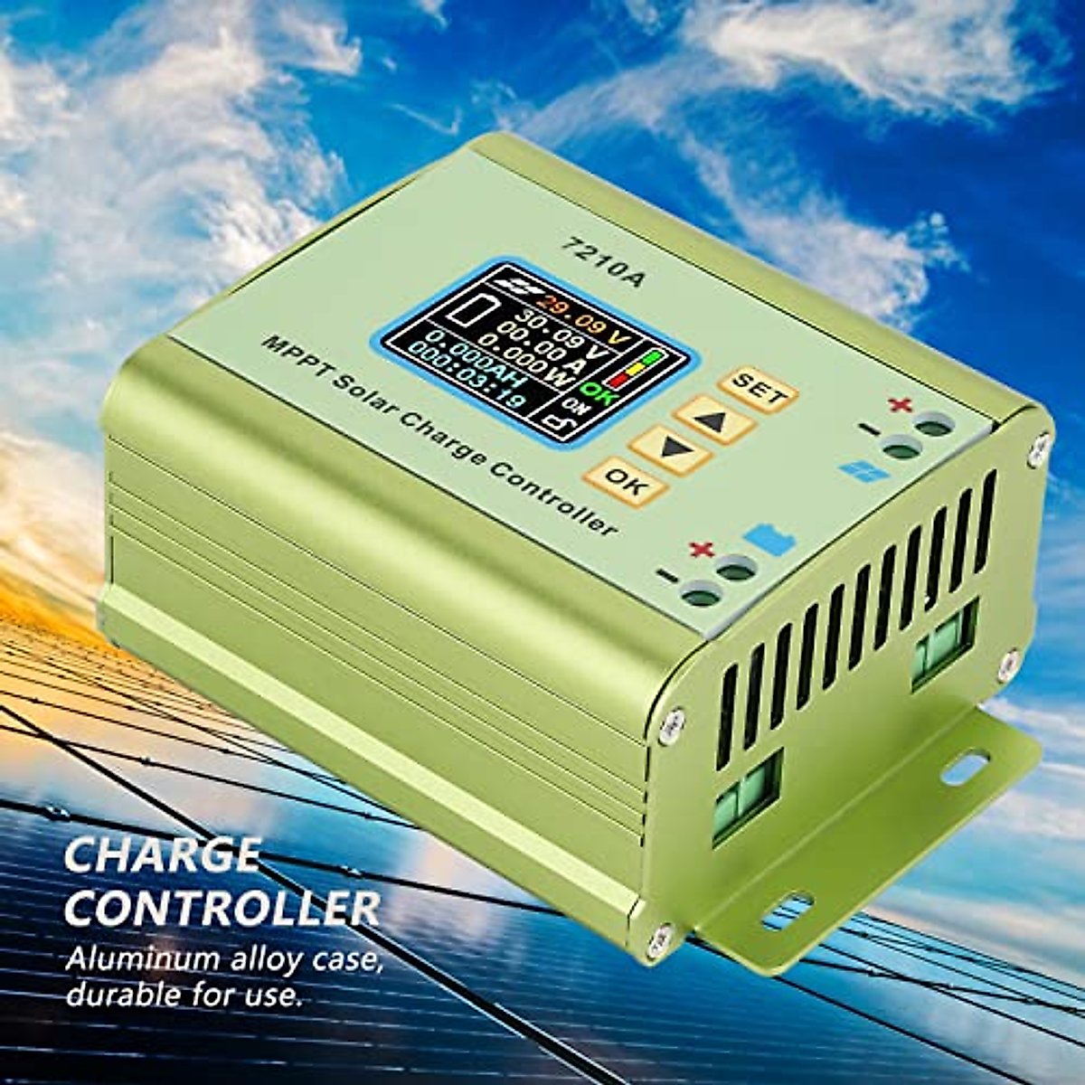 Akozon Solar Charge Controller LCD Display MPPT Solar Panel Charge Controller for Lithium Battery