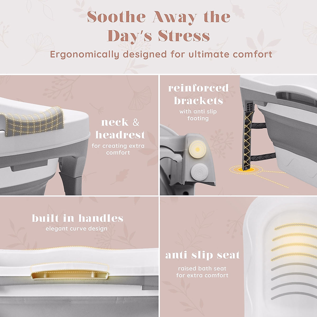 Portable Bathtub for Adult - Large 56'in Foldable Collapsible tub - Ergonomically Designed for the Ultimate Relaxing Soaking Bath. Ideal for Small Spaces - Quick, Effortless Folding Bathtub