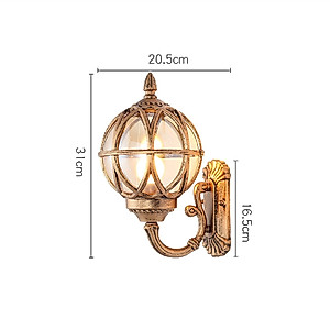 Zziyj Residential Villa Courtyard Wall Lamp Outdoor Waterproof IP54 Wall Light Garden Home Hotel Aisle Aluminum Wall Lantern European Antique Spherical Glass Sconce E27 Fixture