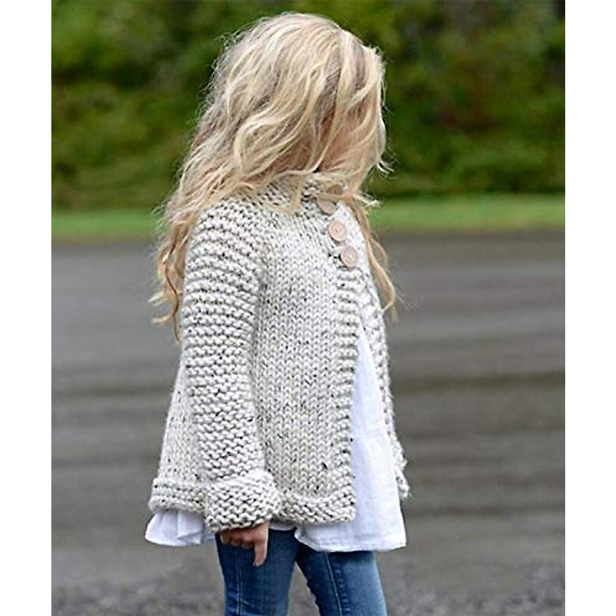Baby Little Girls Cute Autumn Winter Button Knitted Sweater Cardigan Warm Thick Coat Jacket Clothes (Gray, 5T(4-5Years))