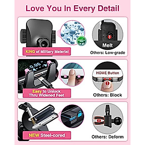 VANMASS Universal Car Phone Mount,【Patent & Safety Certs】 Upgraded Handsfree Dashboard Stand, Phone Holder for Car Windshield Vent, Compatible iPhone 14 13 12 11 Pro Max Xs XR X, Galaxy (Pink)