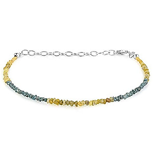 Vatslacreations Blue and Yellow Genuine Raw Rough Diamond Bracelet, Sterling Silver Diamond Bracelet, April Birthstone, Women's Delicate Jewelry, Christmas Gift for Her