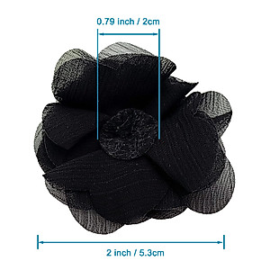 30pcs Rhinestone Chiffon Flower 2" Sewing Fabric Appliques for Clothing Craft Party Wedding Decor Tassel Topper Decoration Gift Wrapping Headbands Hair Accessories DIY (Black)