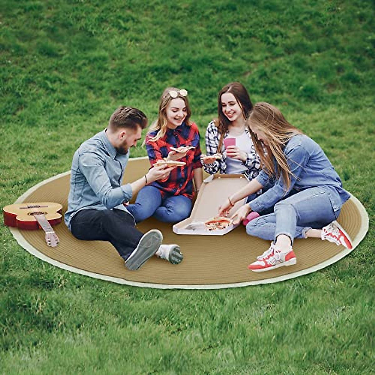 LOVSTORAGE Round Straw Floor Meditation Cushion, Hand Woven Jute Braided Rug Yoga Mat 120cm Natural Fiber Round Collection Round Natural Handmade Reversible Area Rugs for Living Room, Kitchen