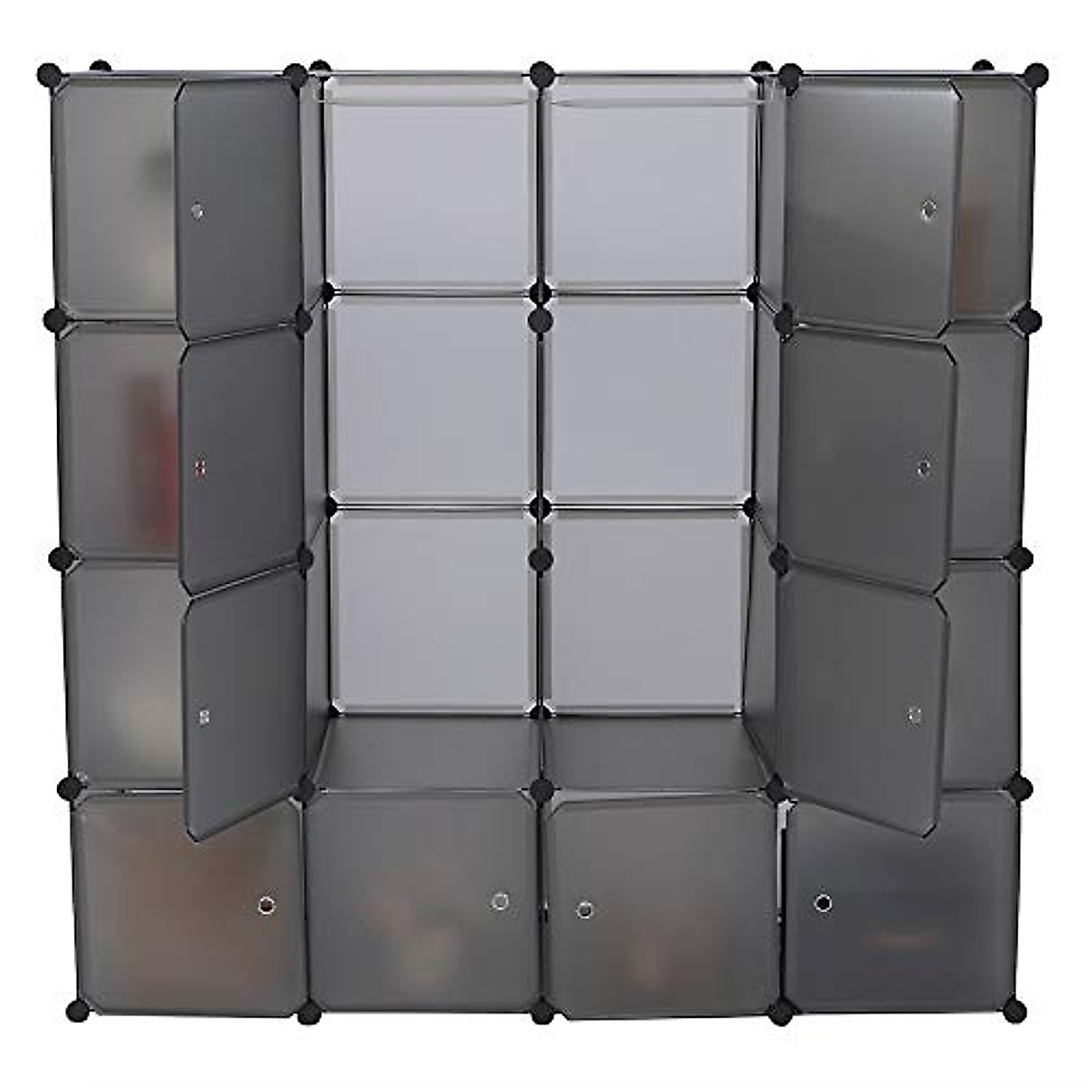 JASOYA modular wardrobe plastic cabinet, 16 cubic wardrobe drawer units, DIY modular wardrobe with doors, can store shoes, books, toys, yarn, gray