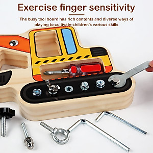 Montessori Screwdriver Board Set, Wooden Montessori Toys, Fun Excavator Busy Board Toddler Real Life Tools, Fine Motor Skills Toys, Preschool Educational Learning Sensory Toys for Kids Toddlers