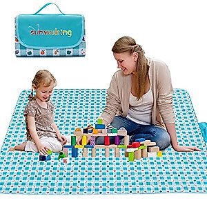 SUNWUKING Foldable Picnic Mat Table Cloth - Portable Place Mat Baby Mat Under Highchair Water Proof Sand Proof Plaid Beach Mat Park Picnic Camping Travel Outdoor Concert Baby Gym Mat 57*70 Inchs