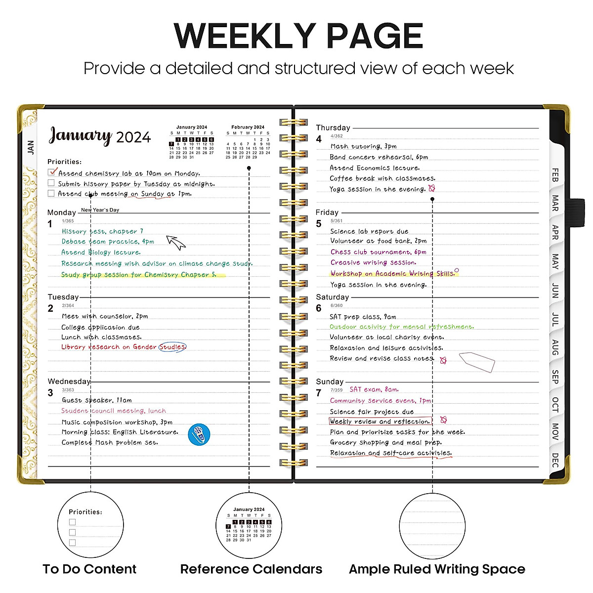 Monthly Planner 2024-2025, 2024 Calendar 21 Months Planner, APR 2024 - DEC 2025, 7.4" x 9.6", 2024 Planner Spiral Bound, Perfect for School & Office - BlackDark