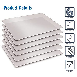Extra Thick Flexible Frosted Clear Plastic Cutting Mats, 12" x 18", Set of 6, by Better Kitchen Products