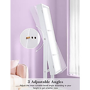 Nicetree Touch Screen LED Jewelry Organizer, Freestanding Full Length Mirror Jewelry Cabinet, Standing Mirror with Jewelry Storage, 2 Drawers, Foldable Makeup Shelf，White