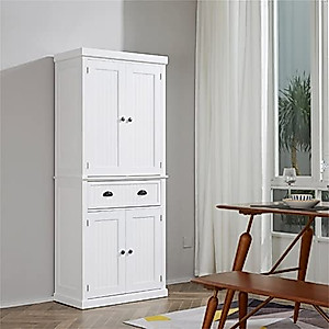 SEASD 72" Sideboard Traditional Freestanding Kitchen Pantry Cabinet Cupboard with Doors and 3 Adjustable Shelves, White