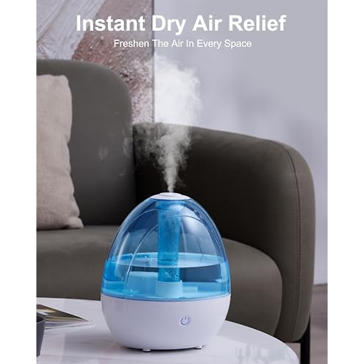 2L Cool Mist Humidifier for Bedroom with Nightlight, 30H Runtime, 360° Nozzle, Auto Shut-Off, Easy to Fill and Clean, Ideal for Home and Baby Nursery