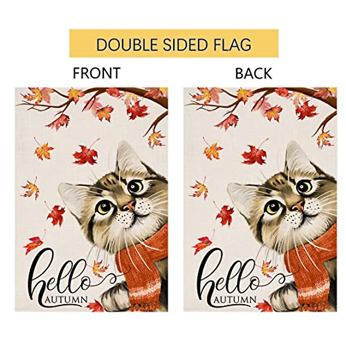 Fall Cat Garden Flag 12x18 Vertical Double Sided Hello Autumn Maple Leaves Thanksgiving Outside Decorations Burlap Yard Flag BW197