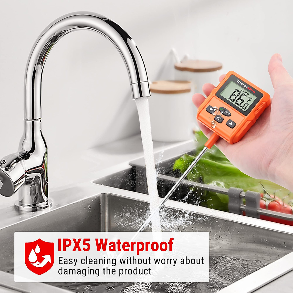 ThermoPro TP511 Digital Candy Thermometer with Pot Clip, Programmable Instant Read Food Meat Thermometer with 8'' Long Probe for Smoker Baking Grilling Candle Liquid Oil Deep Fry Thermometer