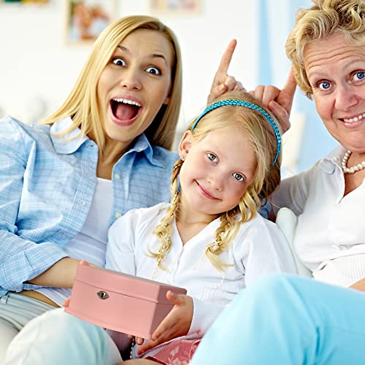 TIMLOG Girls Jewelry Box with Lock, 2 Ballerina Wooden Musical Small Jewelry Storage Organizer with Mirror for Girls, Pink