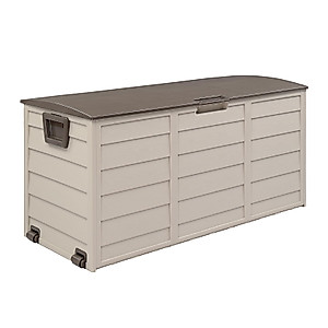 EPOFIT 75 Gallon Resin Deck Box, Waterproof Outdoor Storage Box with Wheels, Lockable Lid and Handles, Large Deck Storage for Outdoor Gear, Patio Furniture Cushion, Gardening Tools, Brown