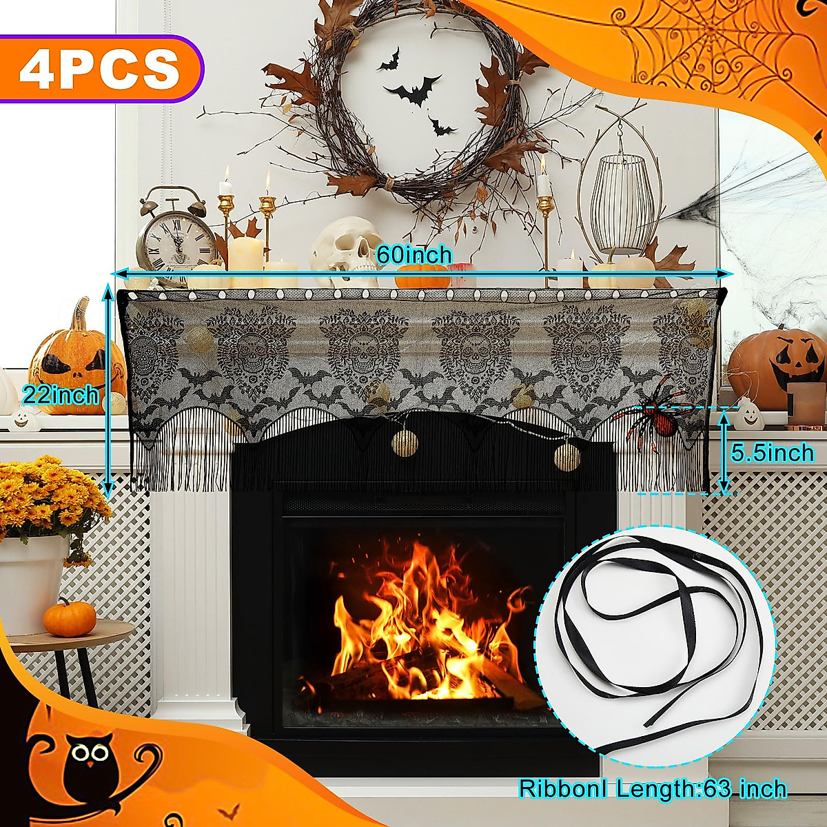 Baquler 4 Pcs Halloween Lamp Shade Cover Black Lace Lampshades Bat Skull Decorations for Halloween Party Supplies