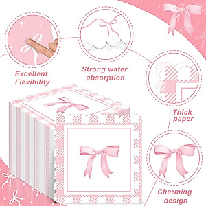 120 Pcs Pink Bow Napkins Birthday Party Decorations Bow Theme Bachelorette Party Supplies Pink Bow Hand Towel Dinner Napkins Party Decor for Girl Bridal Engagement Baby Shower Tea Bday Ribbon Favor